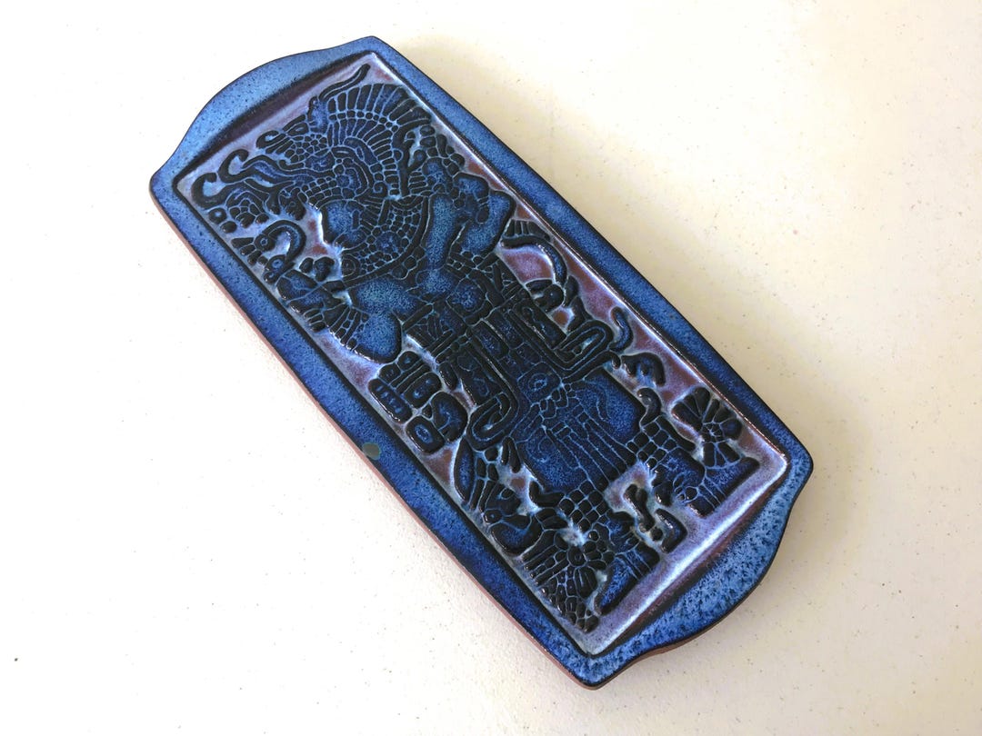 Vintage FRILEY FISTICK Blue Ceramic Trivet - Mayan Priest Design by ...