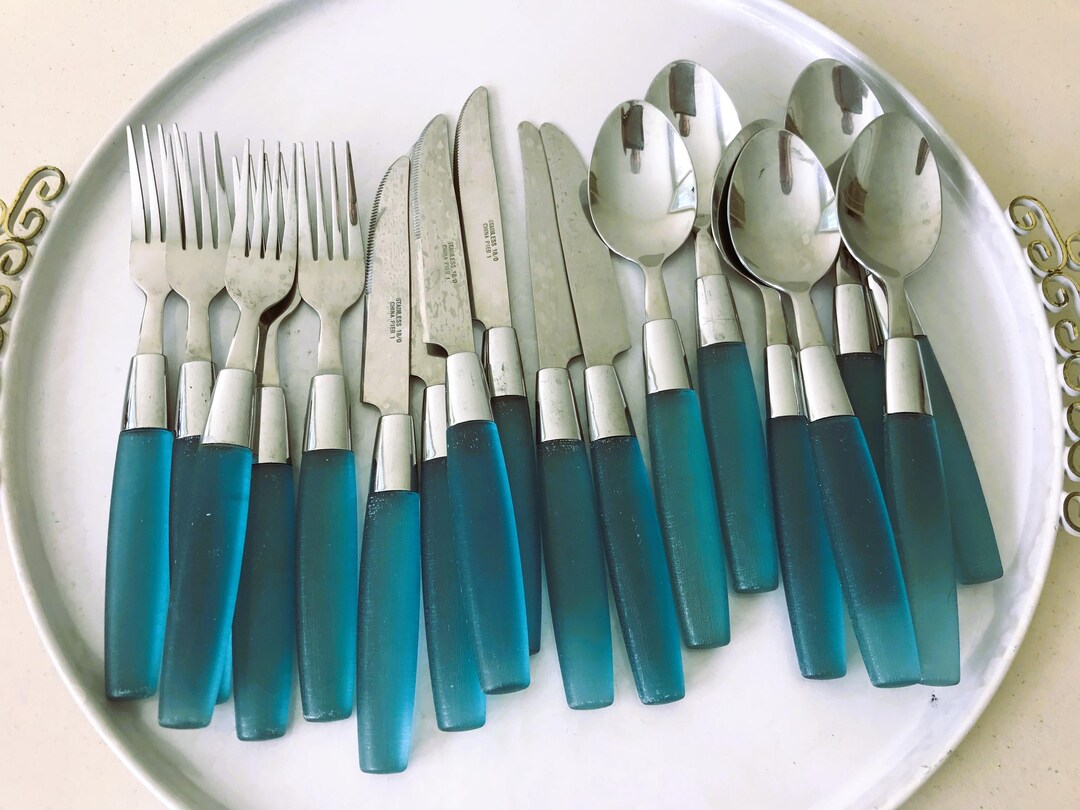 Pier 1 Blue-green Beachy Coastal Textured Plastic Flatware Silverware ...