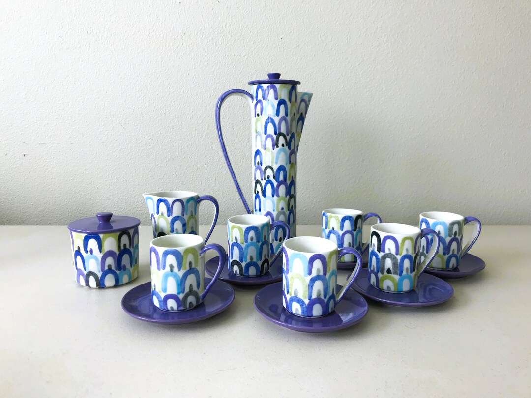 Vintage Midcentury Italian Tea Set: Hand Painted 17-piece Mod Retro ...