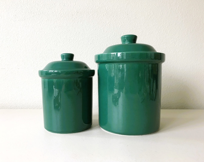 Vintage Green Ceramic Kitchen Canisters Containers With Lids - Set of 2 ...