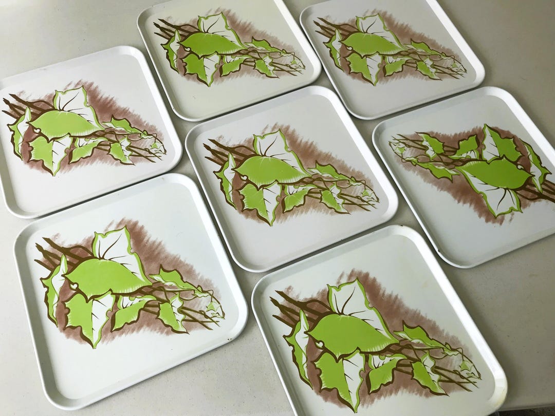 Vintage Midcentury Trays - Square Metal Ivy Leaf Appetizer Snack Plates ...