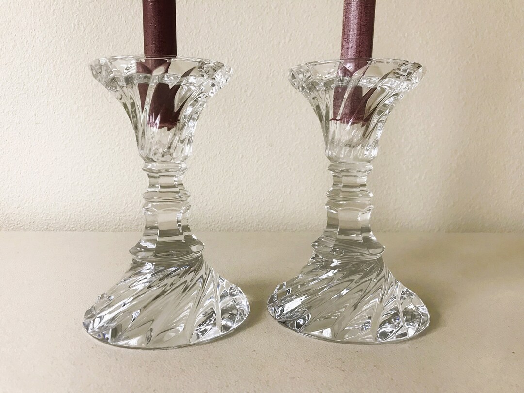 Vintage Heavy Faceted Crystal Glass Swirling Glam Art Nouveau Candle ...