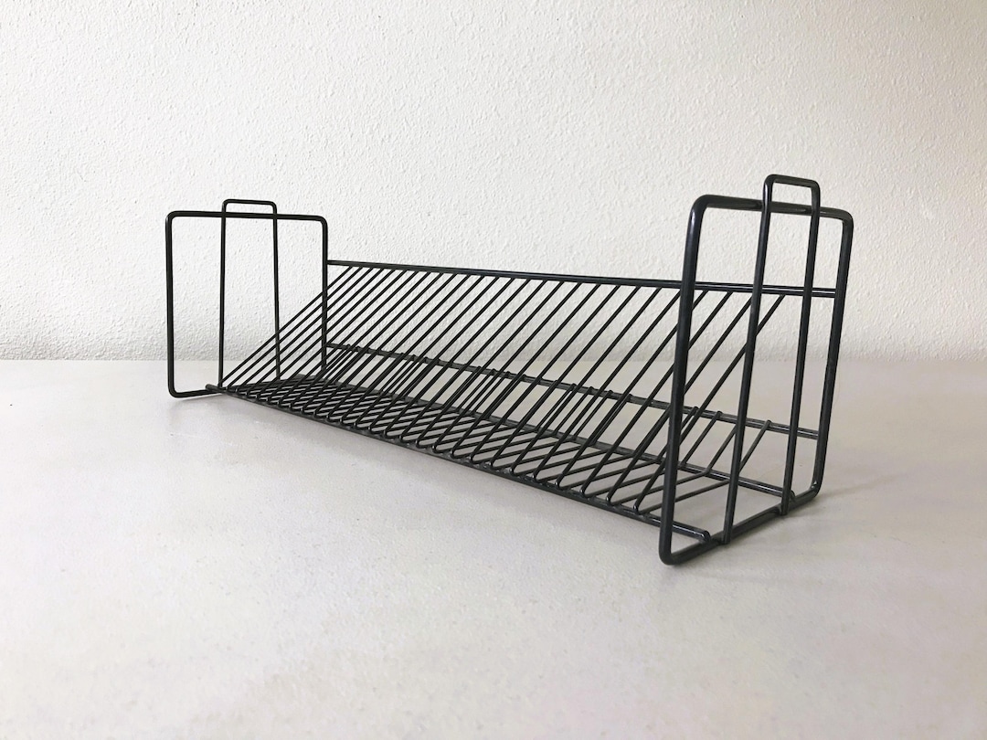 Vintage Black Enamel Metal CD Holder: Minimalist Industrial Storage ...