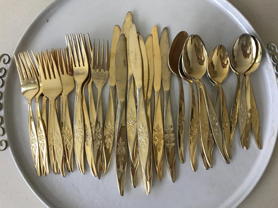 Vintage Hanford Forge Avon Rose Gold Electroplated Stainless Utensils Flatware Silverware ...