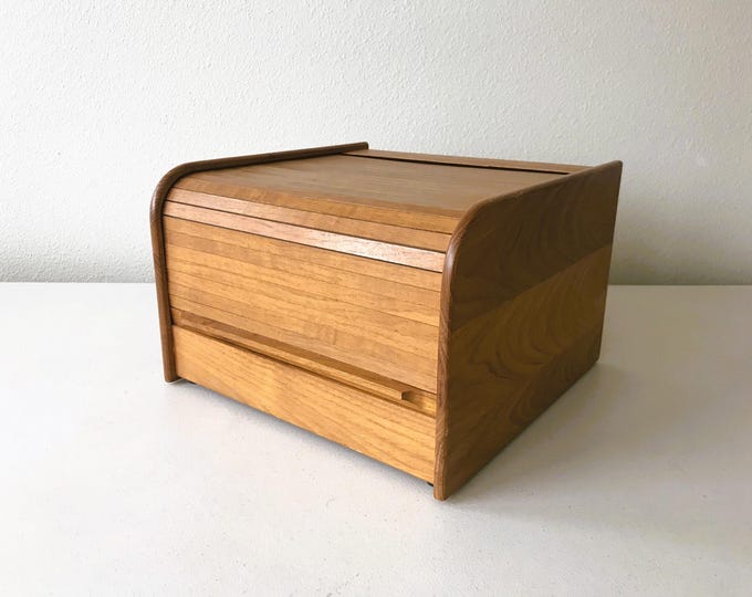 Vintage Teak-tech TEAK Wood Accordian Folding Roll Top CD DVD Cassette ...
