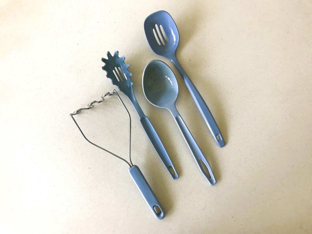 Vintage Slate Blue Plastic Kitchen Serving Cooking Utensils - Set of 4 ...