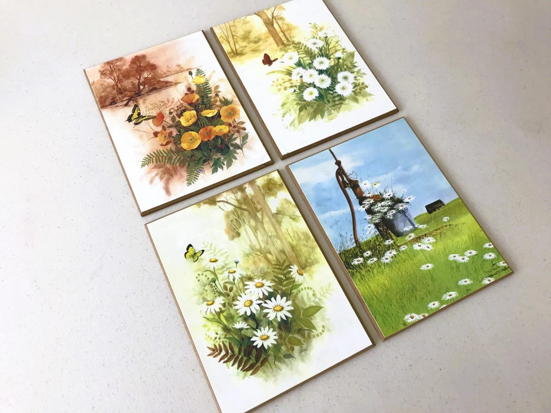 Vintage Wall Plaques - Vintage 70s Nature Scenes on Wood - Printed ...