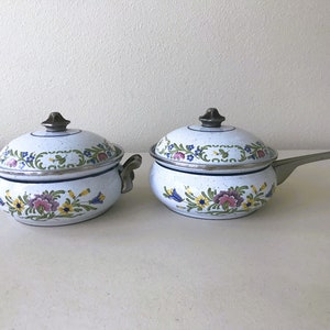 Vintage ASTA Germany Floral Enamel Enamelware Cooking Cookware Dutch ...