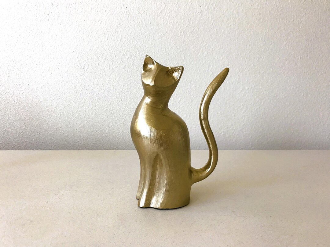 Gold CAT Figurine Gold-tone Textured Midcentury MCM Sculpture Art ...