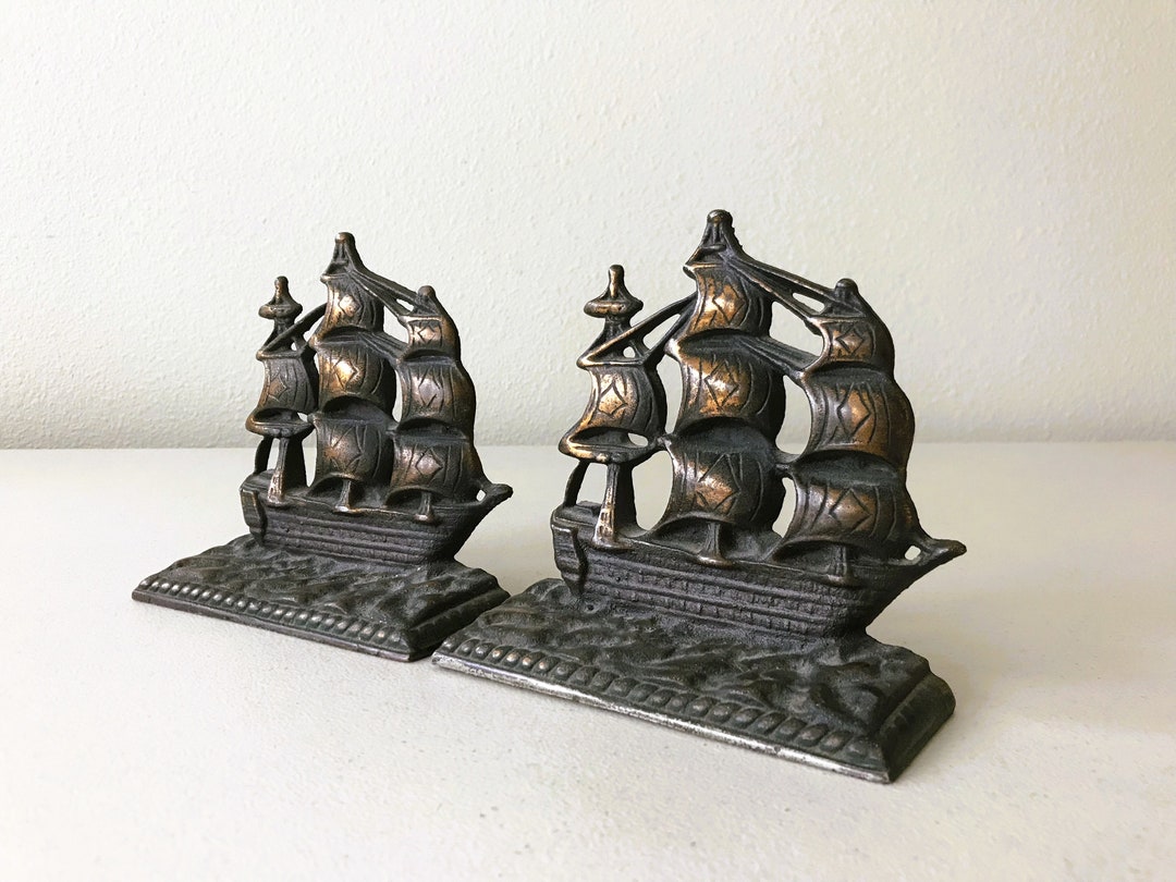 Vintage Metal Nautical Bookends USS Constitution old Ironsides Naval ...