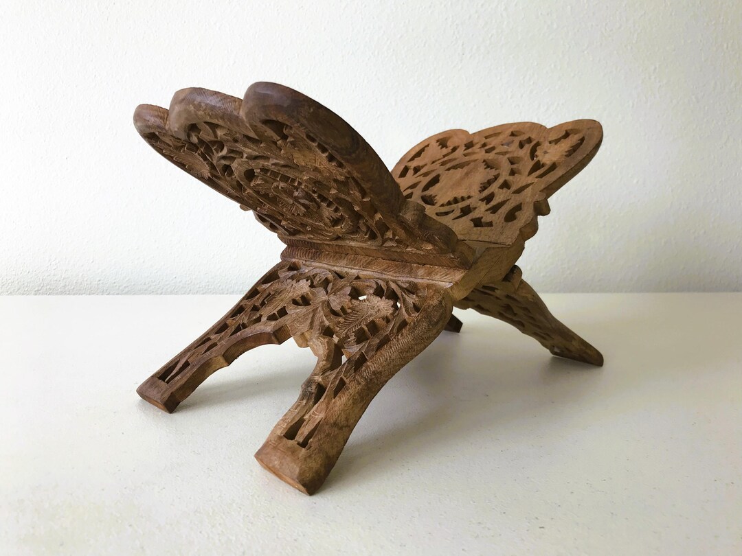 Vintage Ornate Hand Carved Wood Folding Book Rack Magazine Holder - Etsy