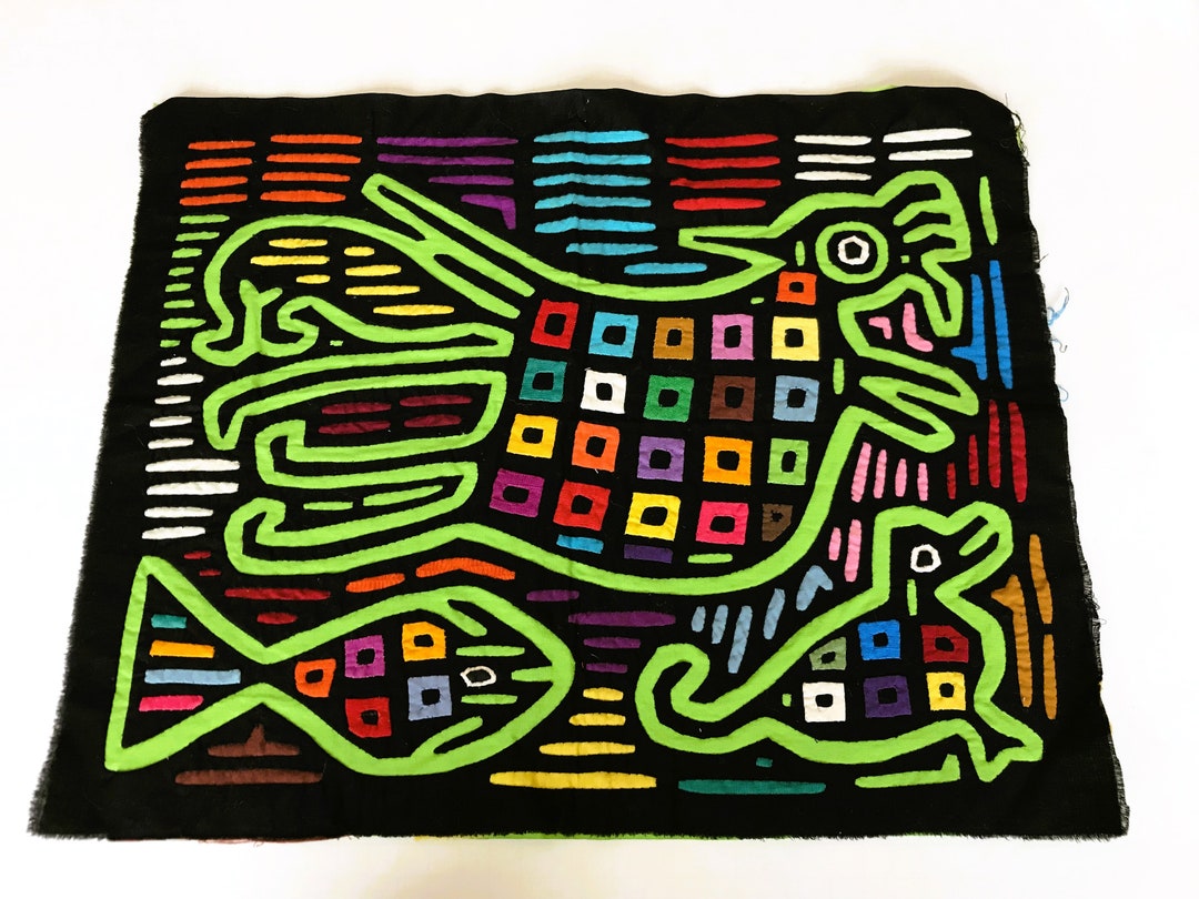 Vintage Handmade Mola Panel - Textile Folk Art Embroidery Multicolored ...