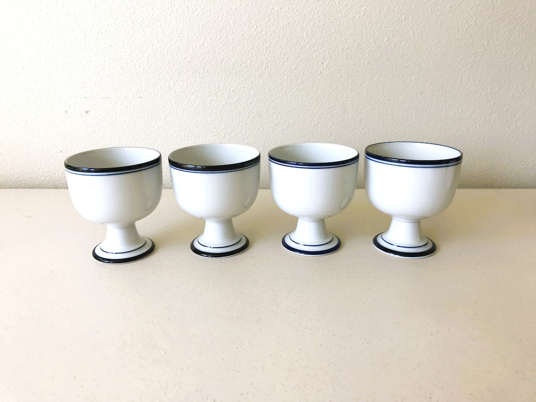Vintage Dansk Bistro Blue White Minimalist Glasses Footed Goblets ...