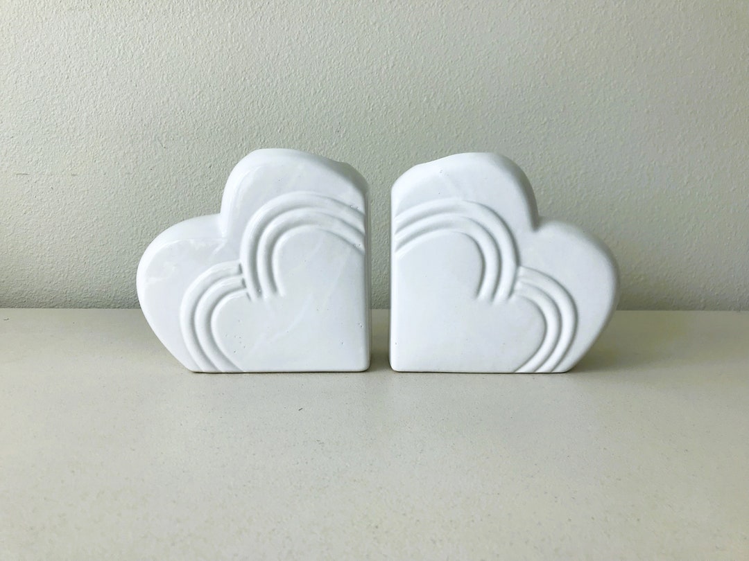 Vintage Rare Ceramic White Cloud 80s Heart Deco Vase Bookends Plant Pot ...