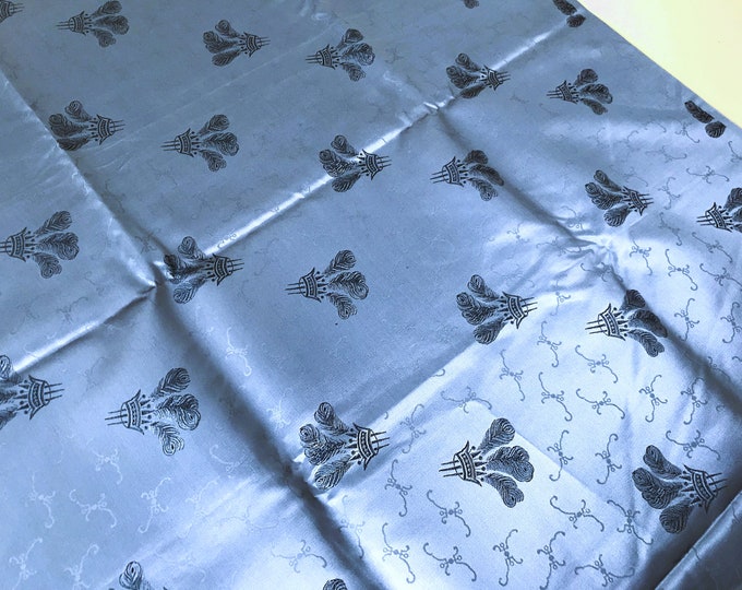 Vintage STUNNING Thai Silk Navy Blue Embossed Crown Feather Motif ...