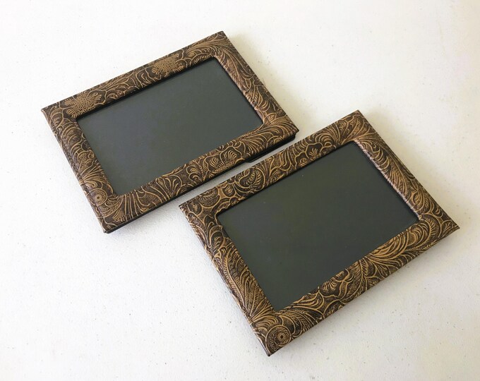 Vintage Faux Tooled Leather Picture Frame Set - Western Floral Tooled ...