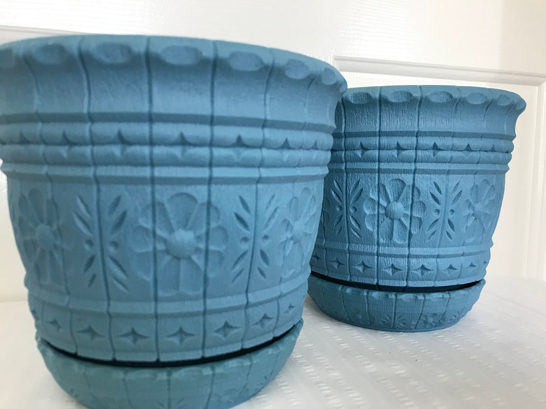 Blue Lawnware Vintage Plastic Floral 60s 70s Flower Pots Set - Etsy