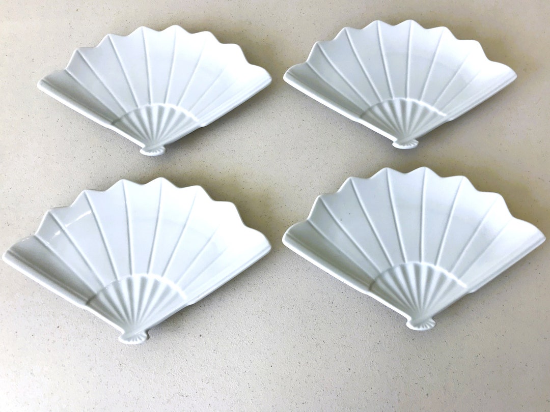 Vintage White Ceramic Porcelain Japan Japanese Chinese Fan Saucers ...