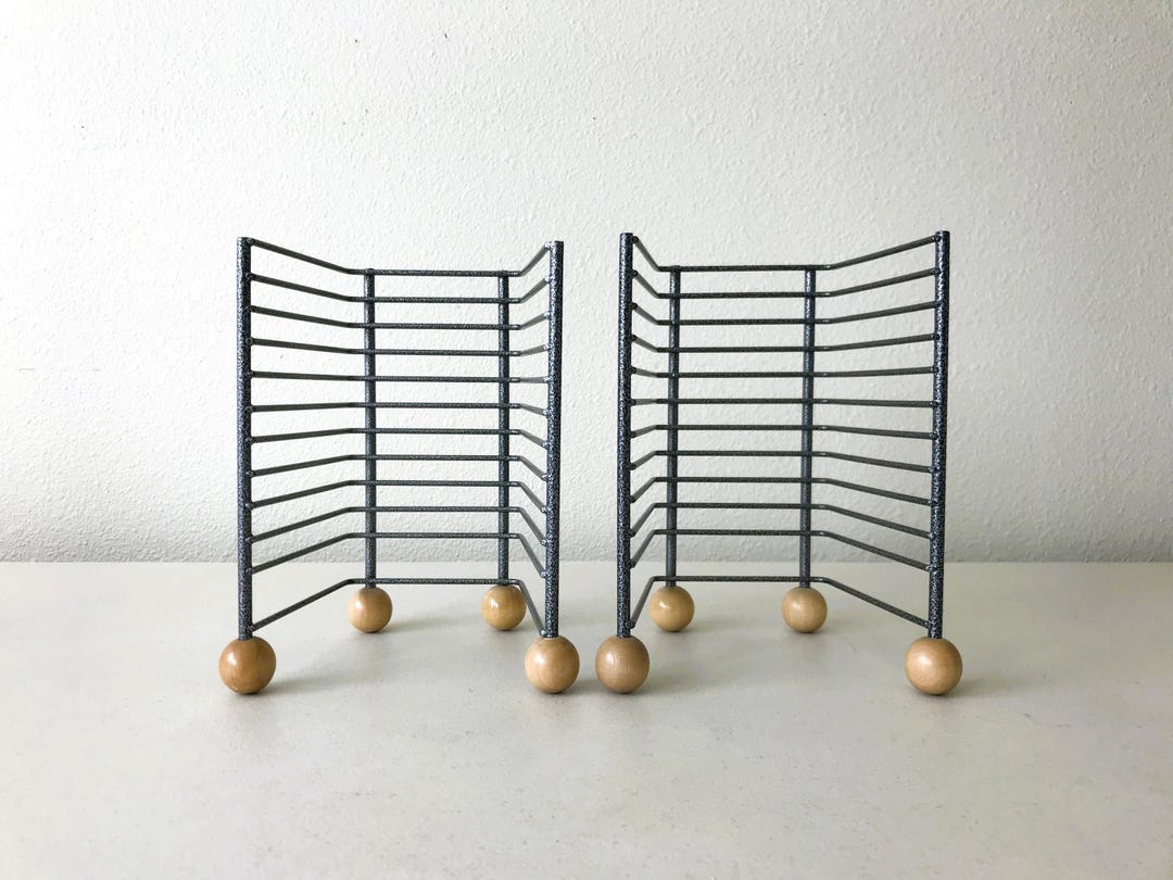 Vintage CD Holder Storage Wood Metal Memphis Minimalist Industrial ...