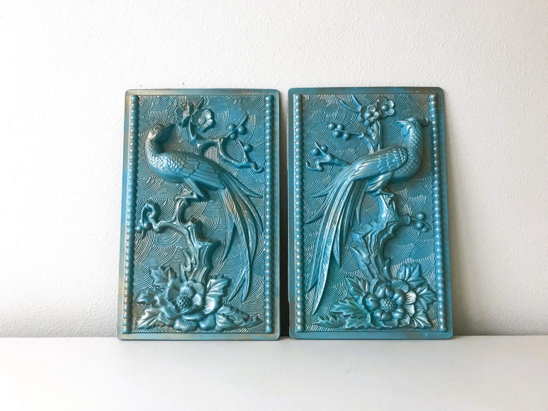 Vintage Chinese PEACOCKS Wall Plaque Set - Dimensional Cherry Blossom ...