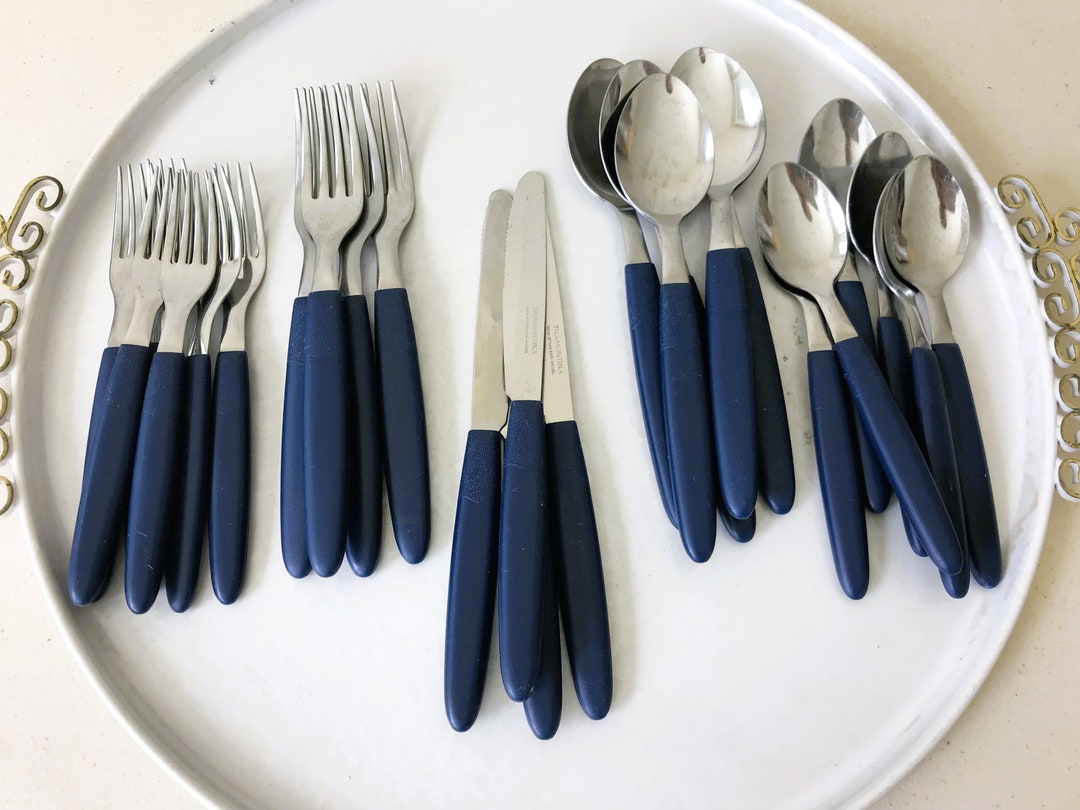 Vintage Inox Tramontina Navy Blue Smooth Plastic Atomic Flatware ...