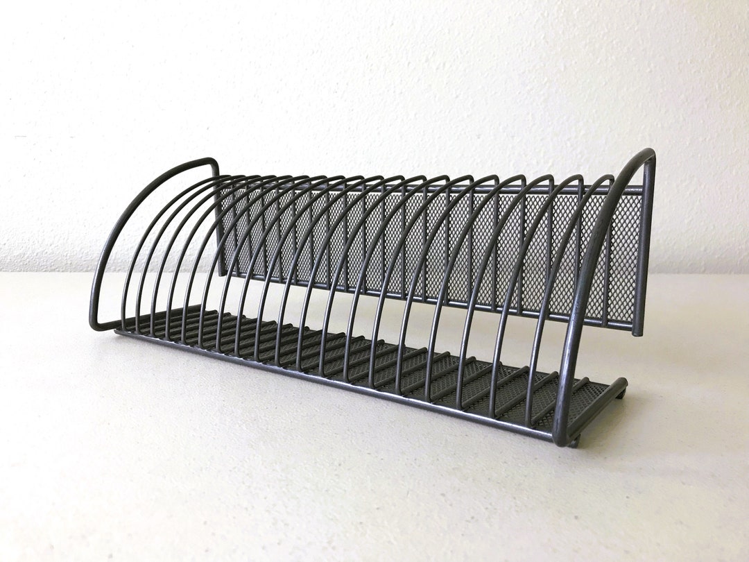 Vintage Metal CD Holder - Grey Minimalist Industrial Storage, Holds 20 ...