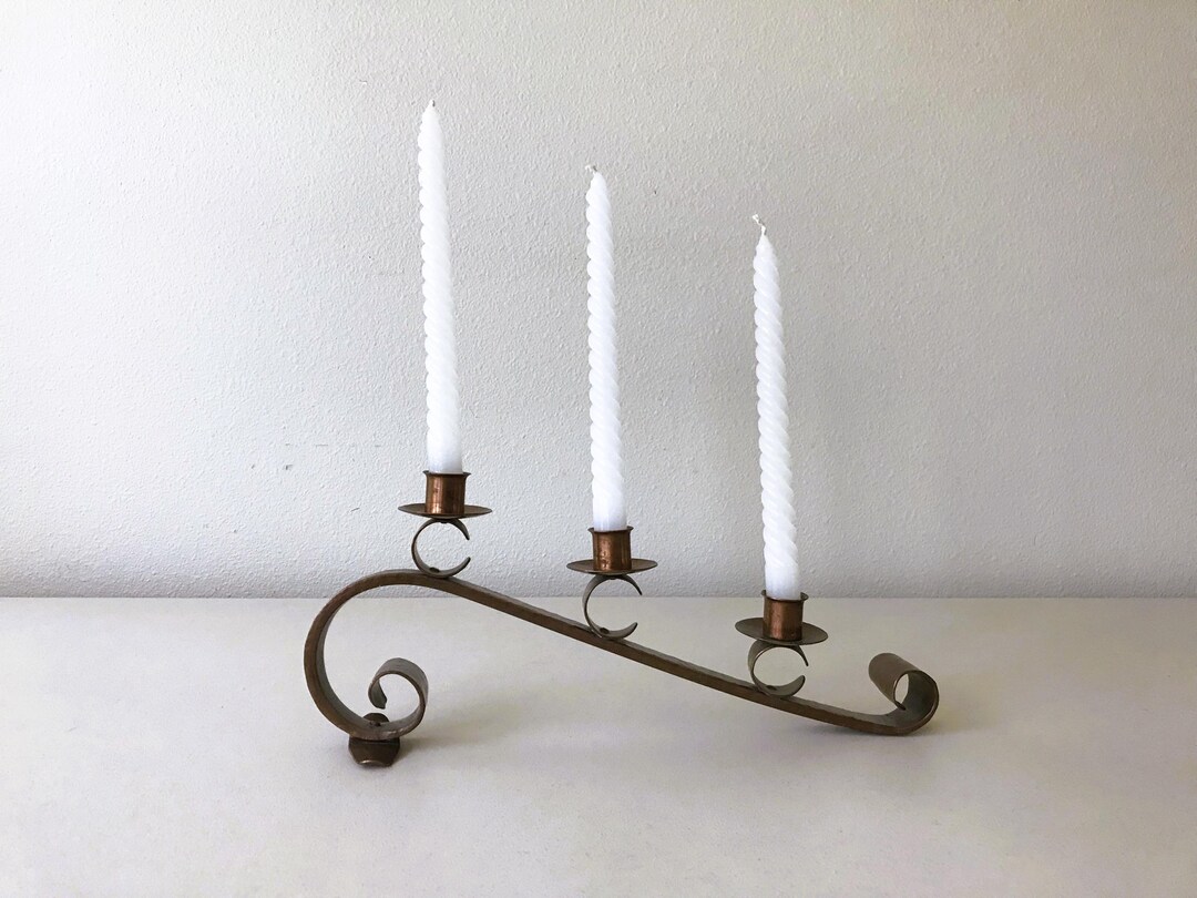 Vintage Hammered Copper Candelabra: Rustic Arts & Crafts Triple Candle ...