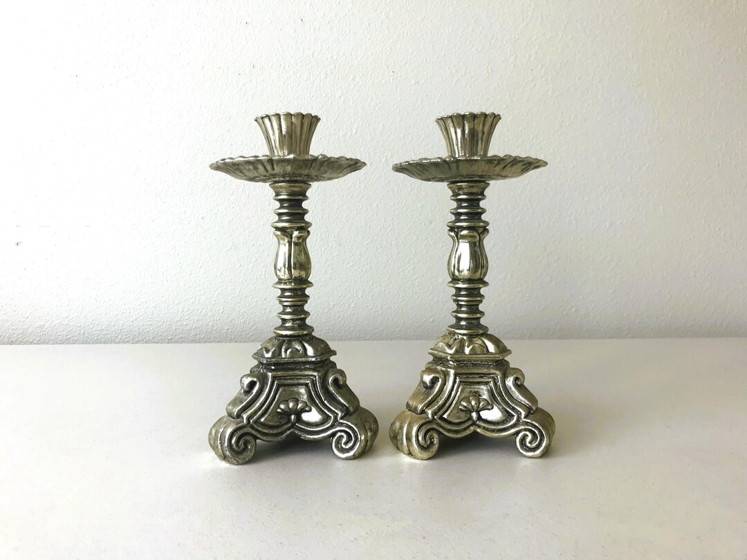 Vintage Hollywood Regency Glam Ornate Metal Candle Holders Candlesticks ...