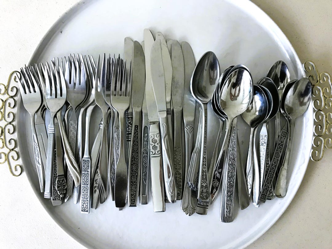 Vintage MCM Midcentury Mixed Mix-n-match Mismatched Stainless Steel ...