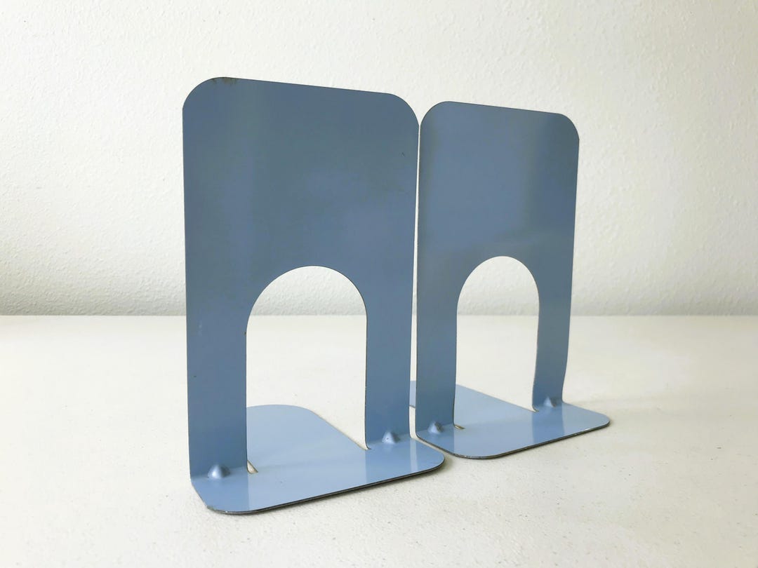 Vintage Minimalist Industrial Metal Periwinkle Slate Blue Bookends Set ...