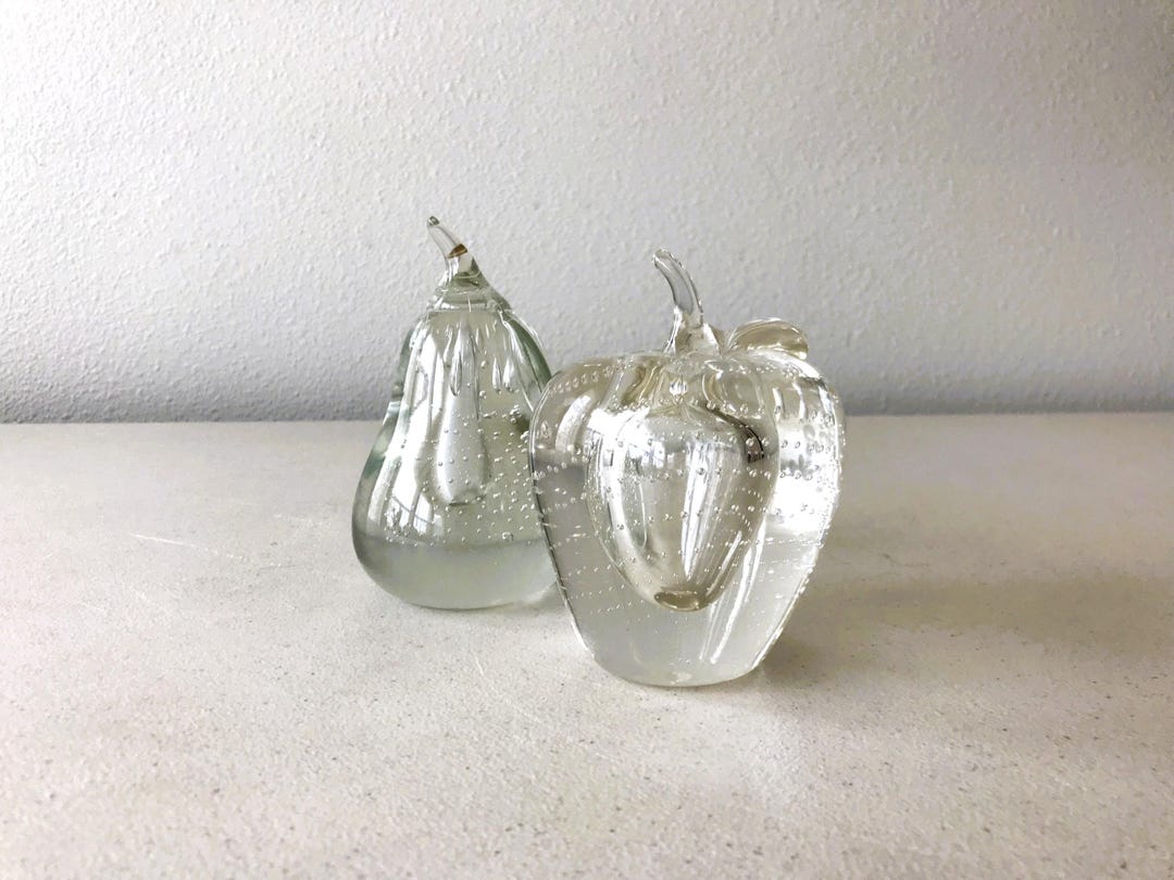 Vintage Paperweights - Fruit APPLE & PEAR Clear Solid Crystal ...