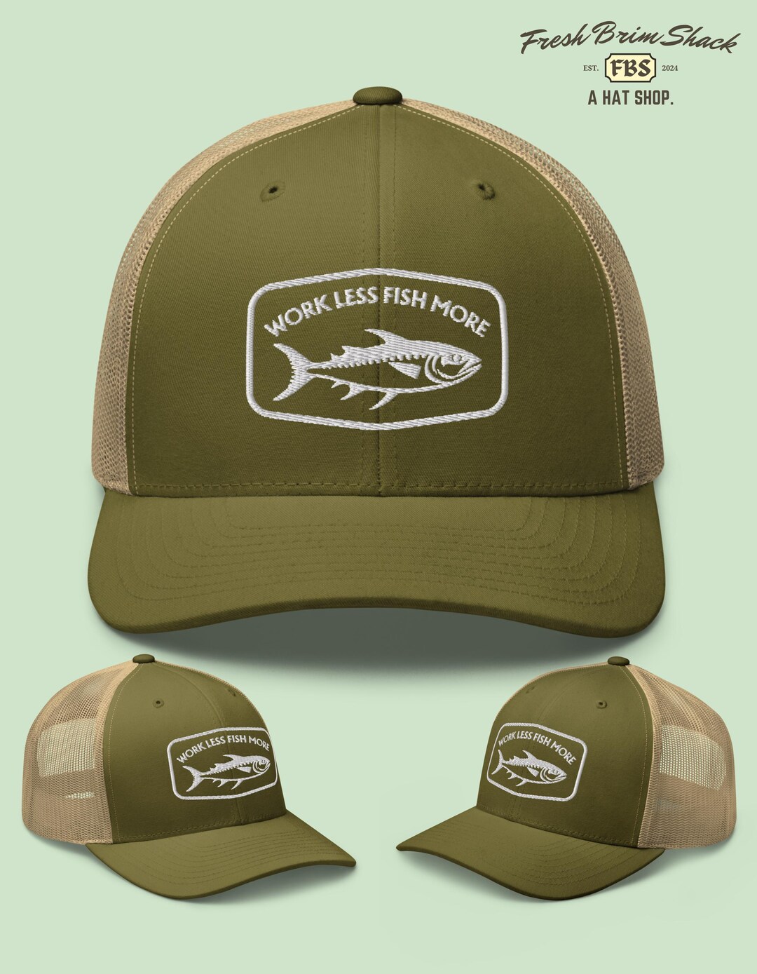 Work Less Fish More Trucker Cap Embroidered Trucker Cap Fishing Hat ...