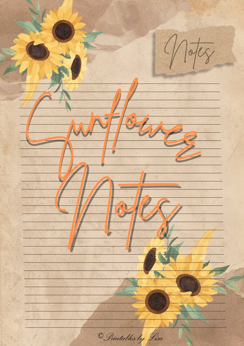 Sunflower Notes Stationary Page Writing Scrapbooking Junk Journal ...