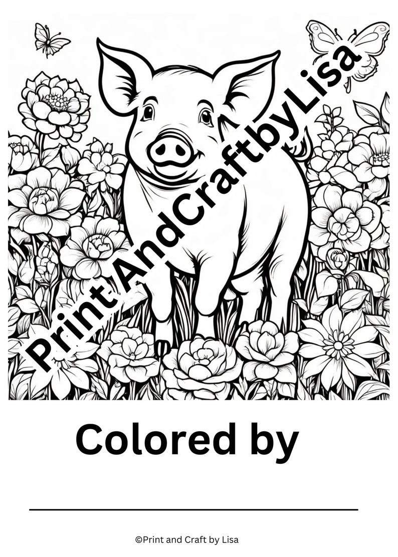 Coloring Sweet Pig Piggy Flowers Daisies Daisy Piglet - Etsy