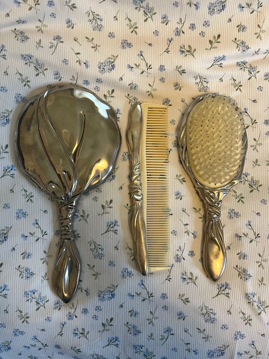 Vintage Silver Godinger Vanity Set: Mirror, Brush & Comb - Etsy