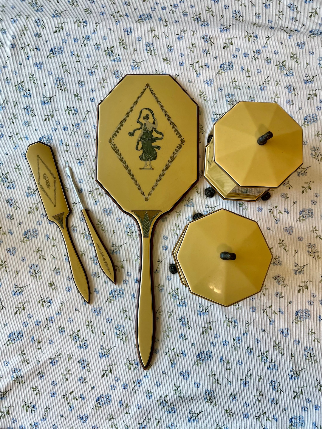 Vintage Lucite Greek Goddess Vanity Set: Handheld Mirror, Jars and More ...
