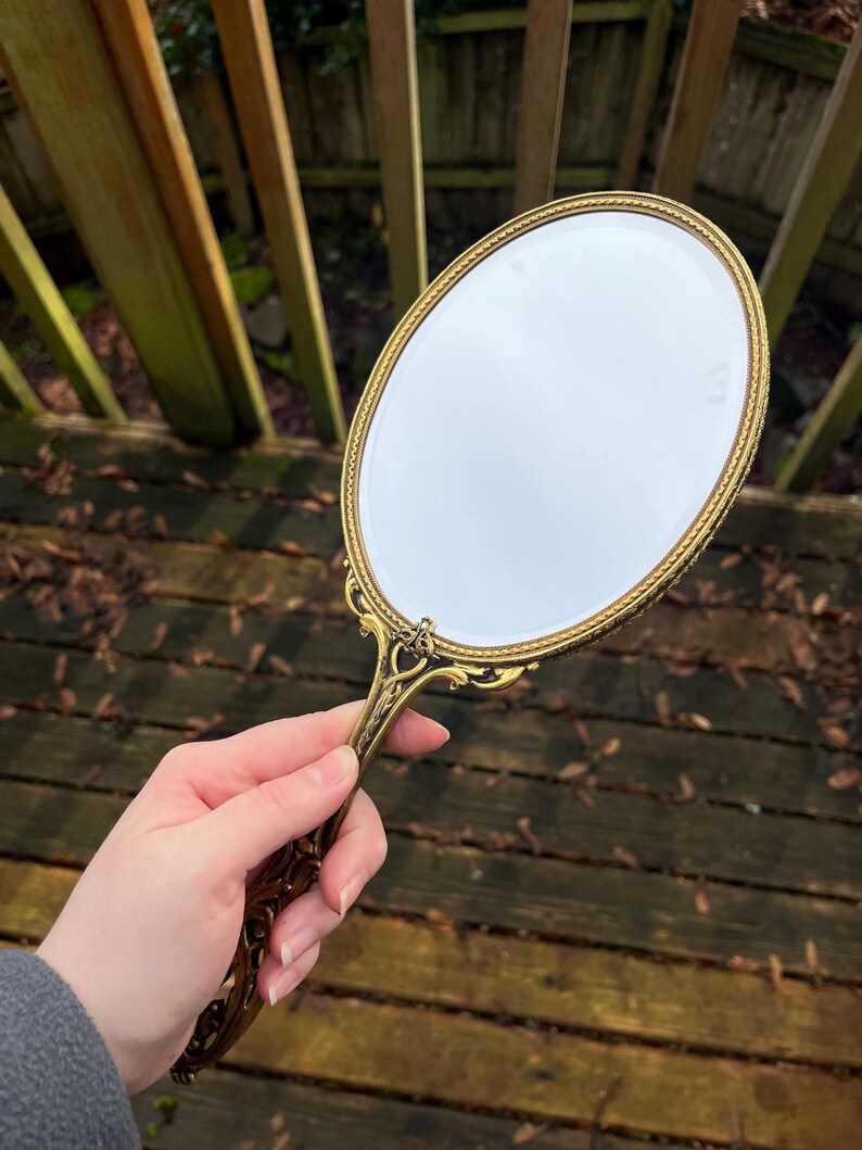 Vintage Gold Toned Handheld Mirror and Brush - Etsy