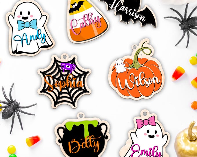 Custom Halloween Name Tag, Personalized Wooden Basket Tag, Halloween ...