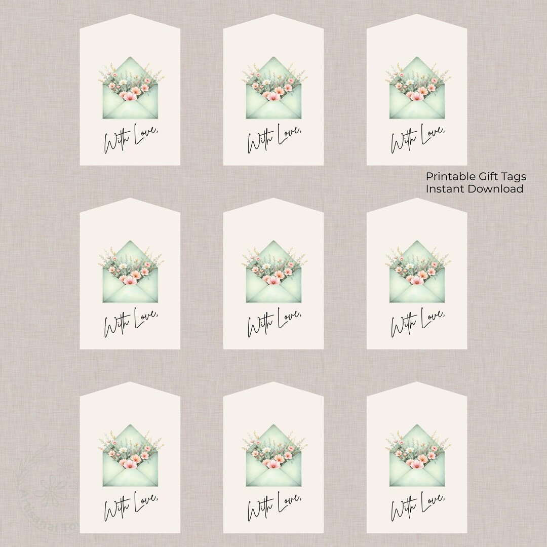 Floral Envelope Gift Tags | Printable With Love Tags (digital Download ...