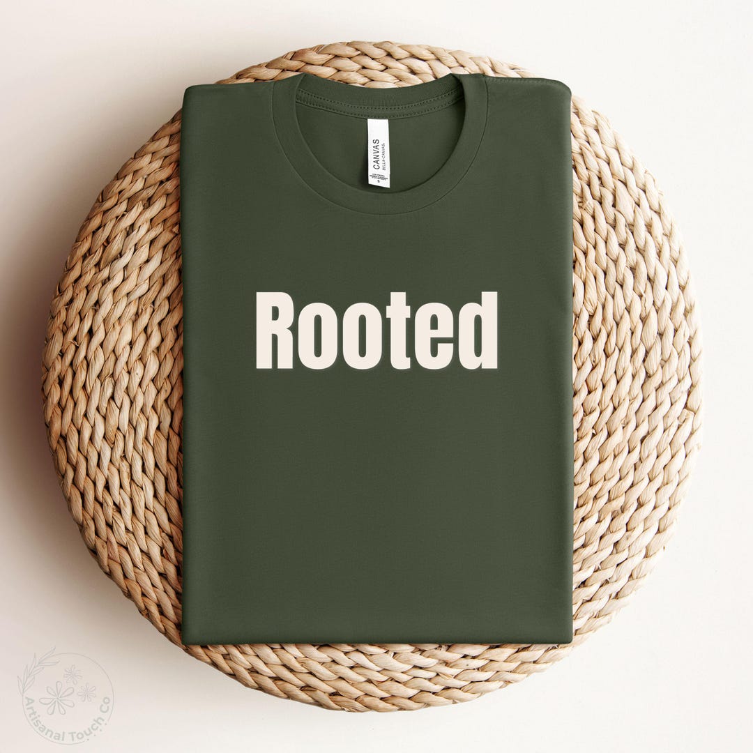 Rooted T-shirt – Minimalist Faith Graphic Tee, Earthy Olive Bella ...