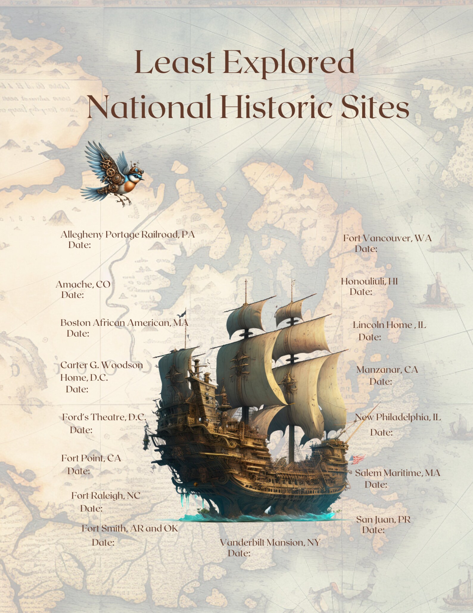 Entire National Park System Tracker / Log / Journal / Steampunk Style ...