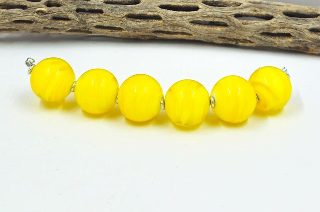 Swirled Bright Big Yellow Round Beads Handmade Lampwork Beads SRA Srajd ...