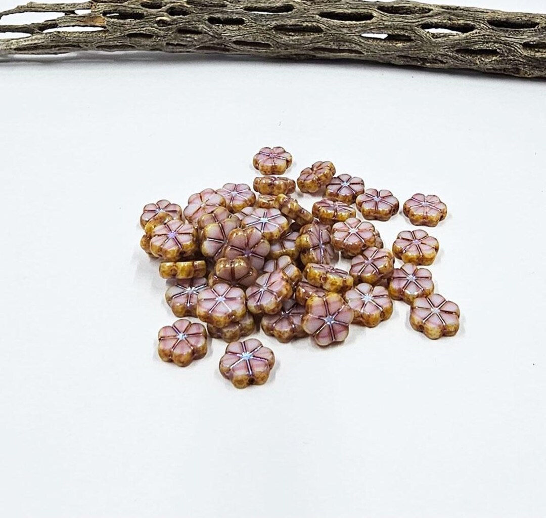 Czech Table Cut Garland Flower Beads 10x10 (pink Streak ) Silver Wash ...