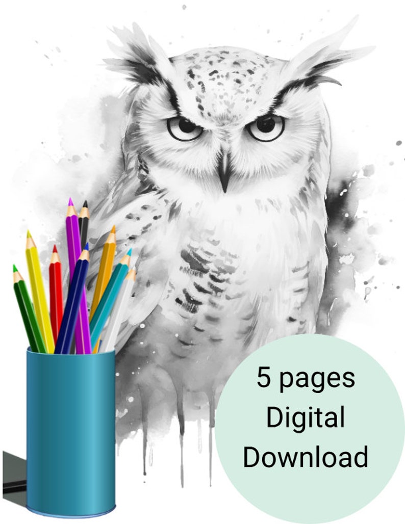 5 Owl Coloring Pages intricate Designs 5 Shaded Patterns Adult or Child ...