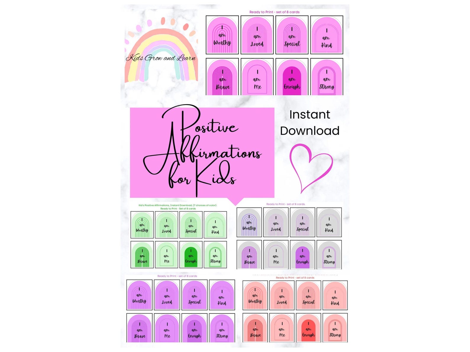 Positivity Flash Cards for Children 8 Affirmations 8 Flash Cards 7 ...