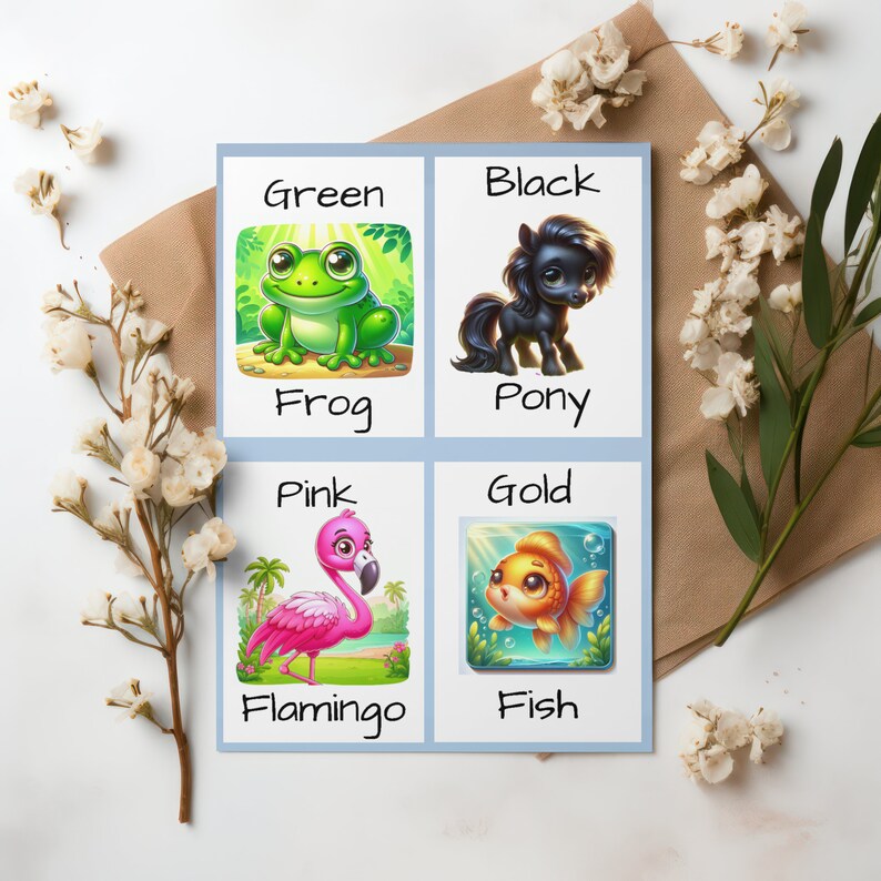 REGGIO Inspired Animal/colour Vocabulary Flashcards Montessori Early ...