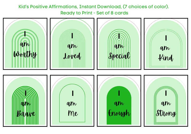 Positivity Flash Cards for Children 8 Affirmations 8 Flash Cards 7 ...