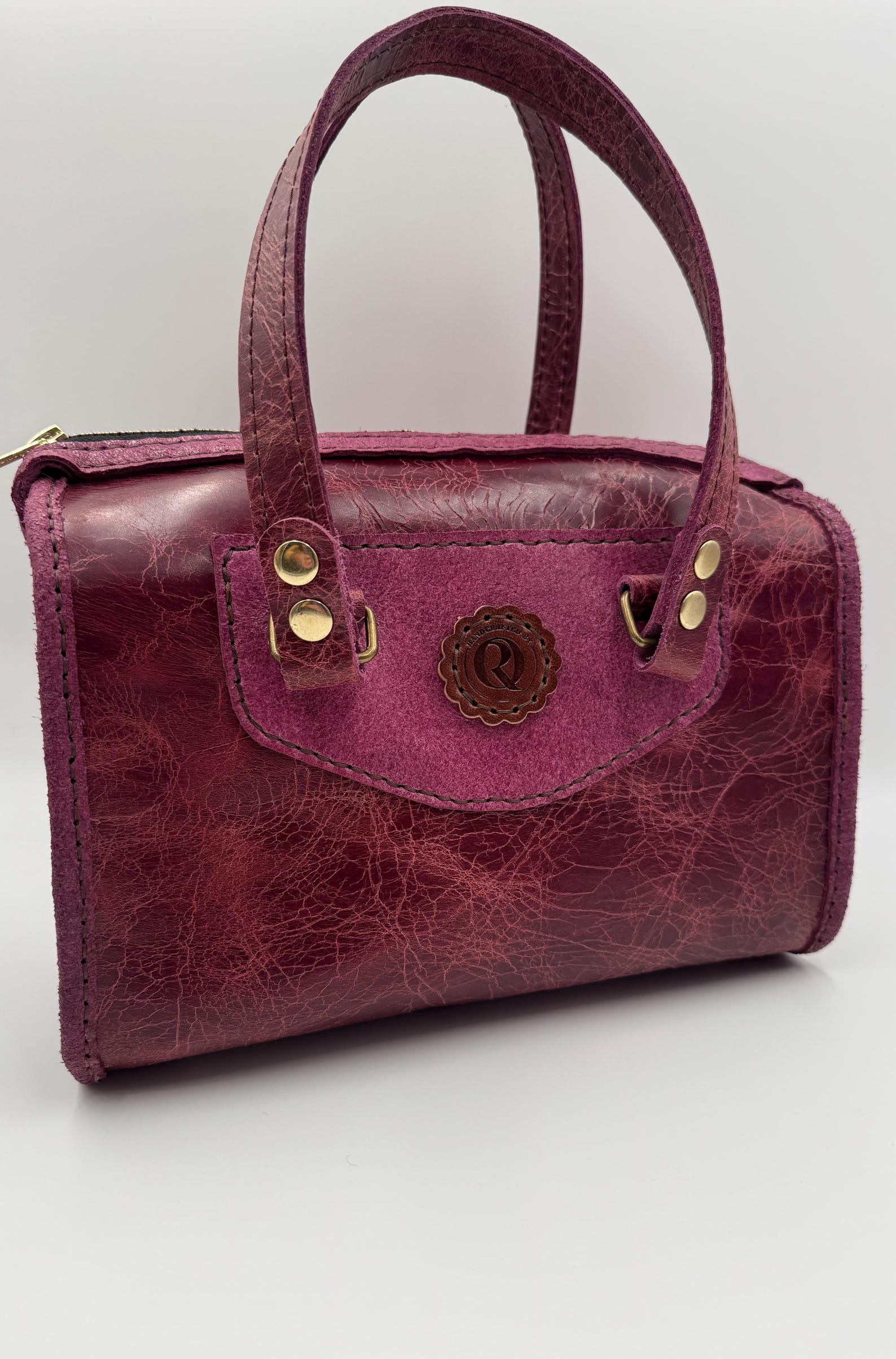 Handmade Plum Leather Top Handle Purse - Etsy