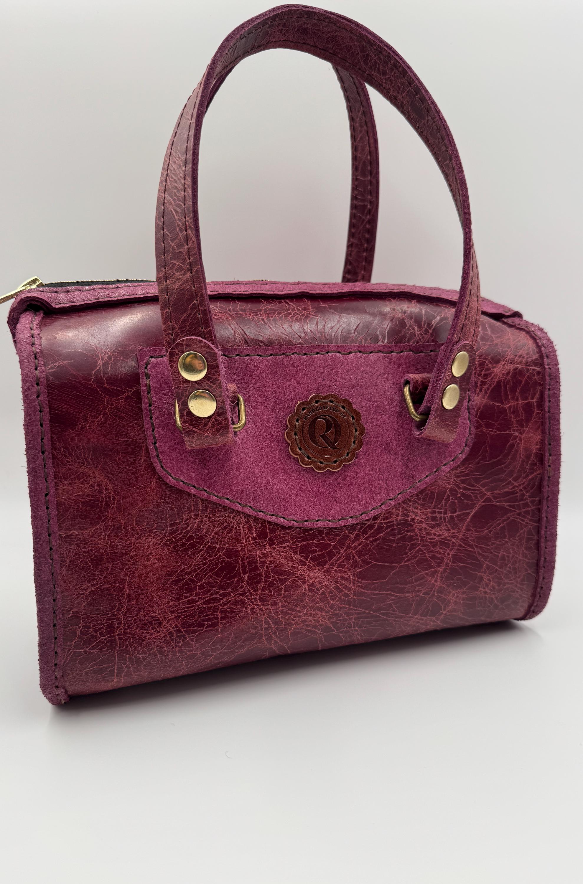 Handmade Plum Leather Top Handle Purse - Etsy