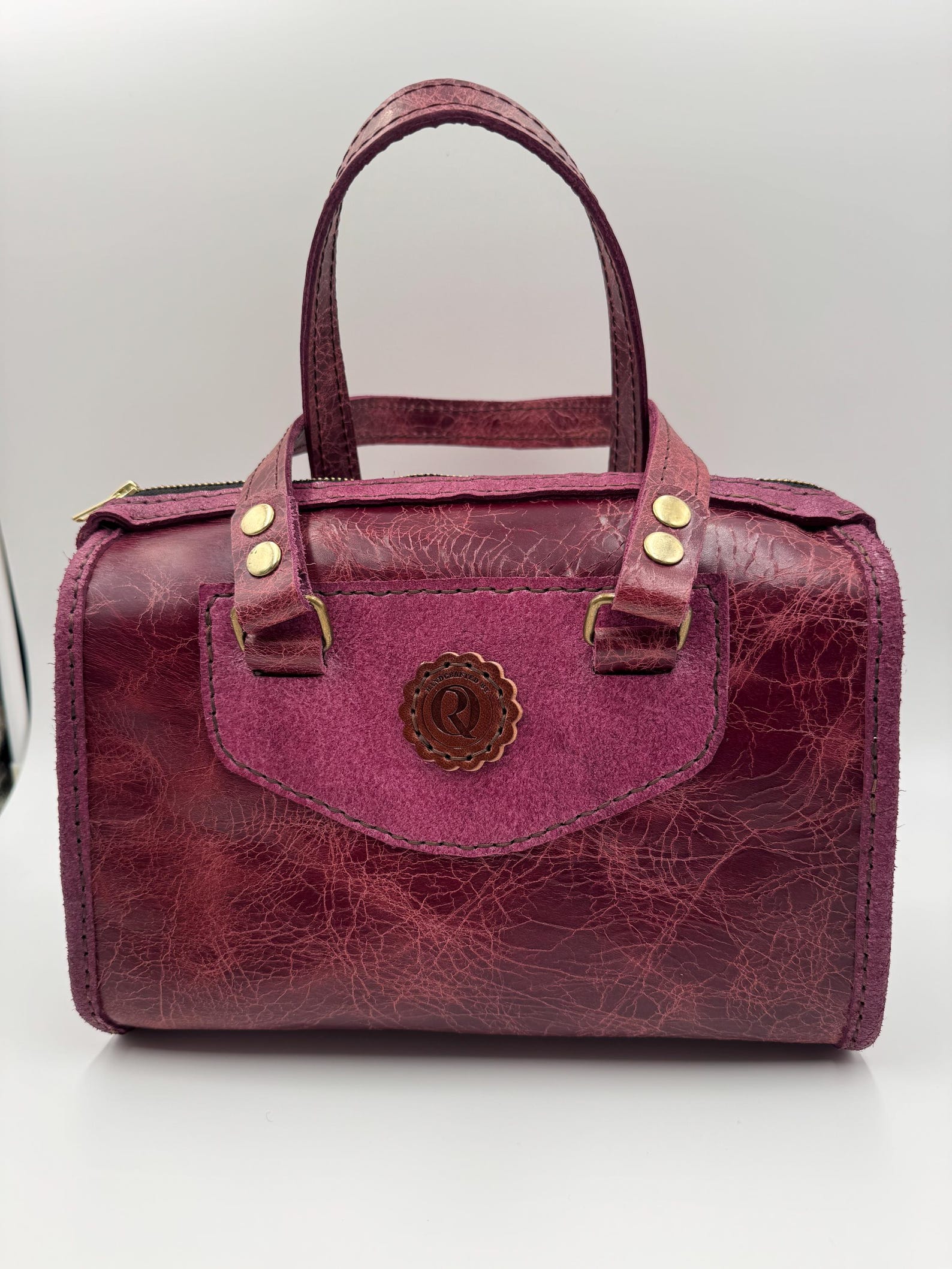 Handmade Plum Leather Top Handle Purse - Etsy